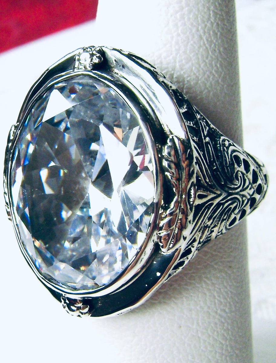 White CZ Ring, Size 7, Large Oval Ring, Victorian Jewelry Design#D2 ...
