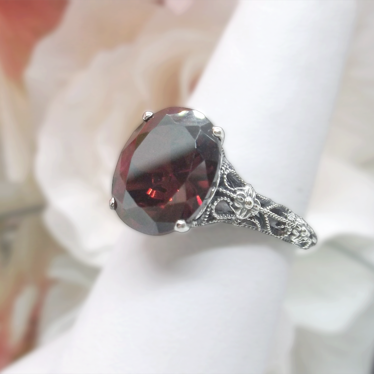 Garnet Ring, Medieval Floral Ring, D173 - Vintage Jewelry | Silver ...